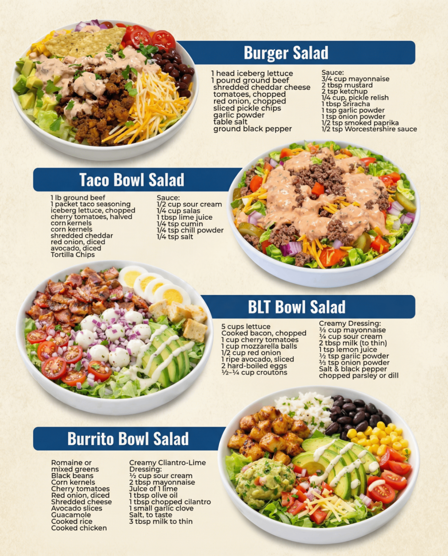 Loaded Bowl Salads: Burger, Taco, BLT, and Burrito Bowl Salad Recipes ...